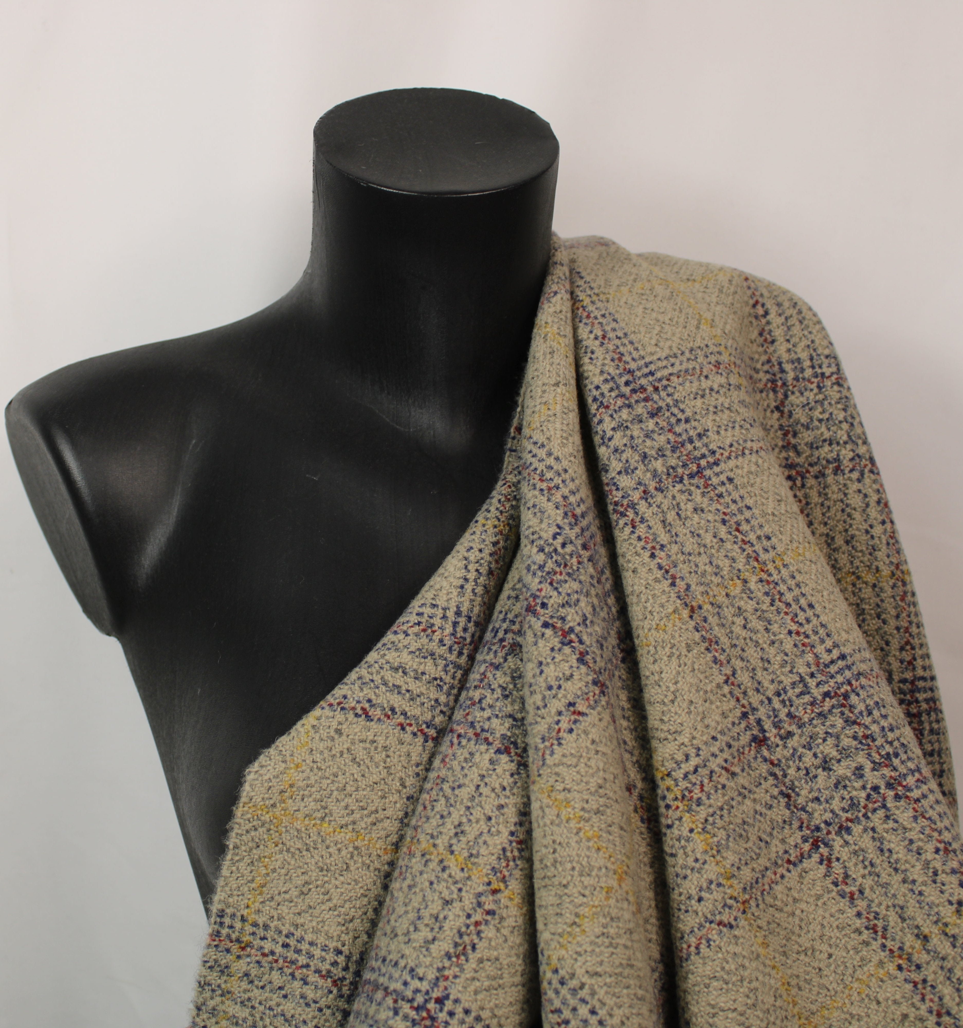 Tissu lainage - à carreaux - ton sable – So Tissus